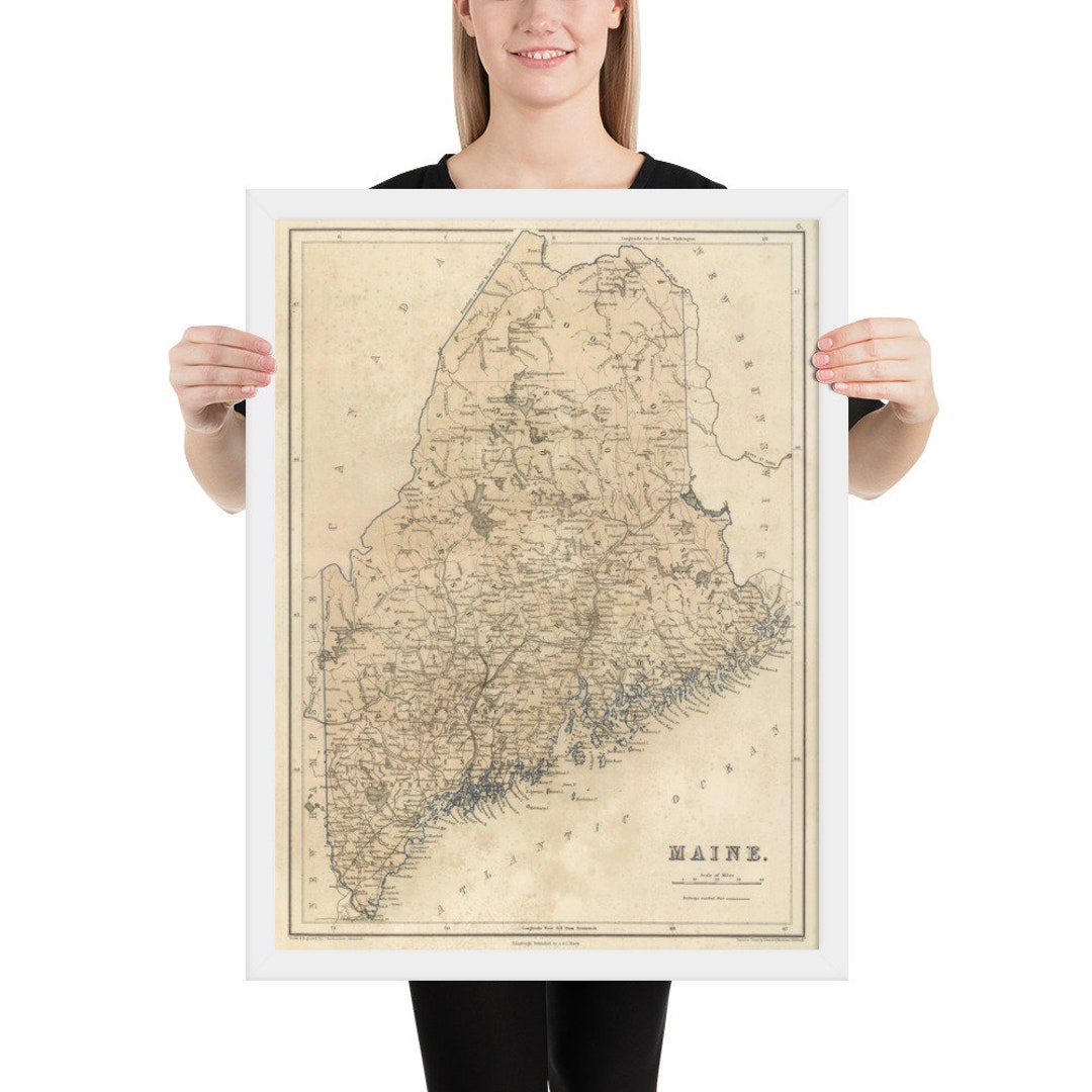 Old Map of Maine (1856) Vintage Vacationland State Atlas Framed Poster ...