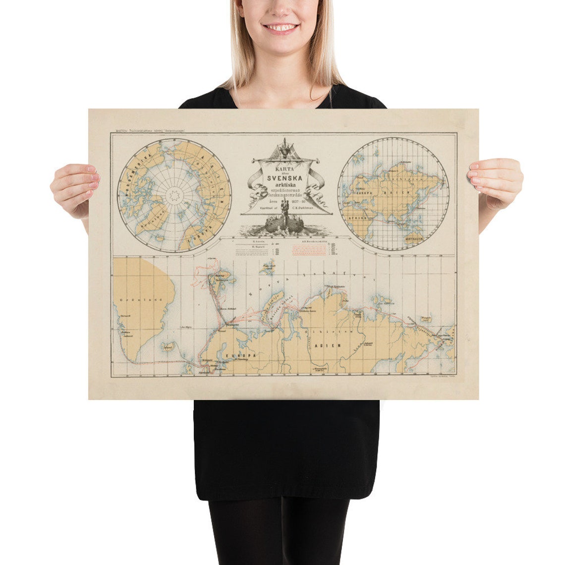 Old Arctic Exploration Map 1880 Vintage Swedish Explorers | Etsy