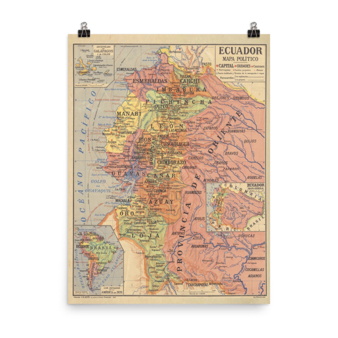 Ecuador Map (1913) Old Republic of the Equator Atlas Poster - Etsy