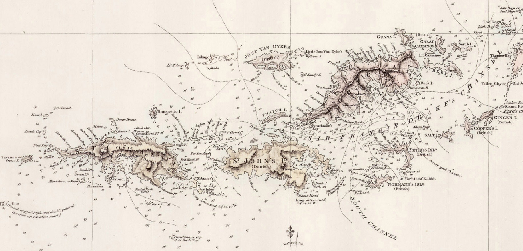 Old Virgin Islands Map 1821 US & British Caribbean Isles | Etsy