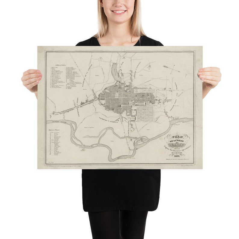 Old Nancy France Map 1835 Vintage Nanzig City Atlas Poster - Etsy