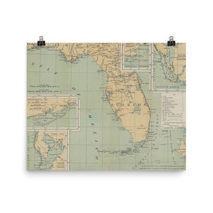 Vintage Florida Lighthouse Map (1898) FL Coastal Maritime Atlas Poster ...