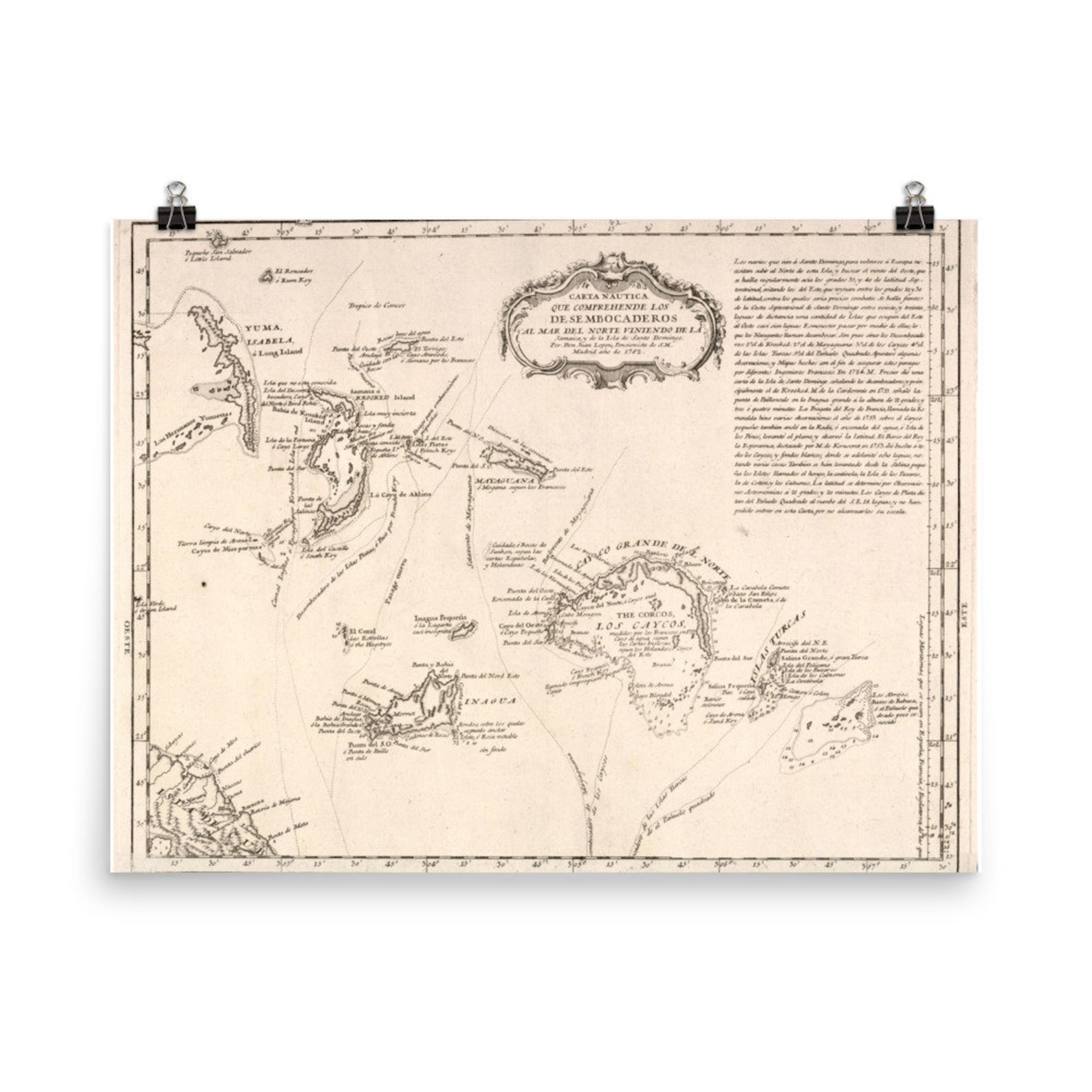 Turks and Caicos Vintage Map 1782 Lucayan Archipelago Old | Etsy