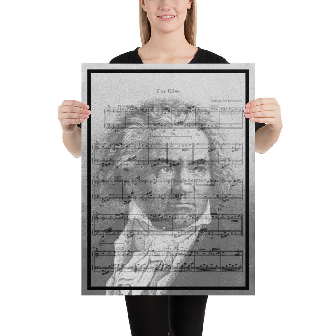 Ludwig Van Beethoven Portrait & Fur Elise Song Notation (1924) Poster ...