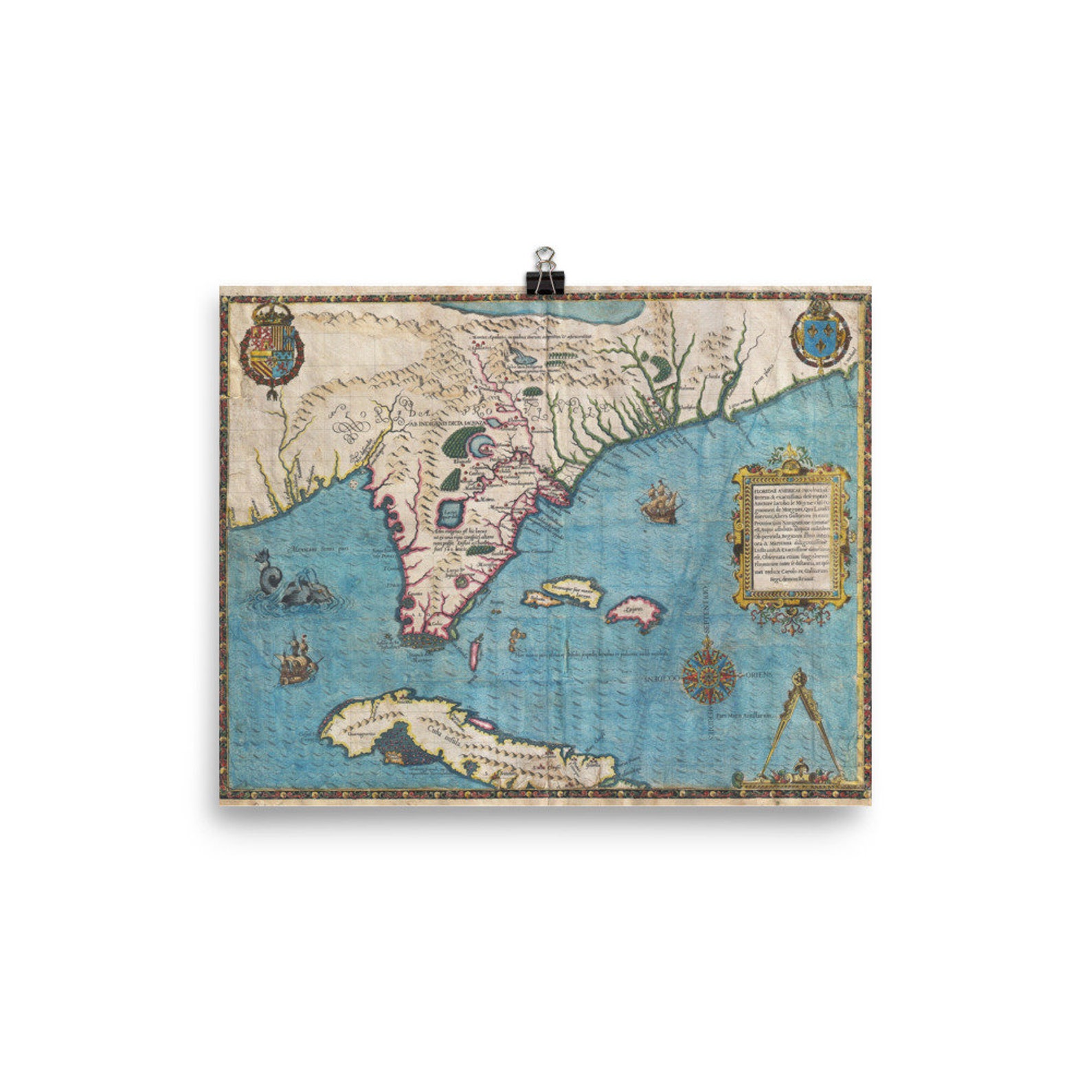 Florida Historical Exploration Map 1591 Spanish Caribbean - Etsy