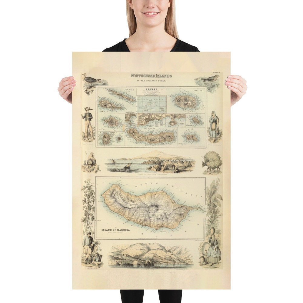 Old Azores Islands Map 1872 Vintage Portuguese Isles Atlas - Etsy