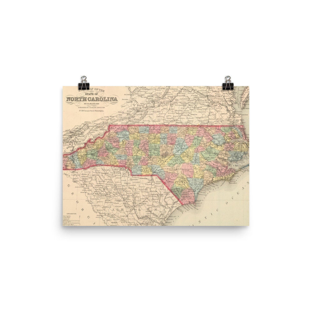 Vintage North Carolina Map 1859 State and County Atlas - Etsy