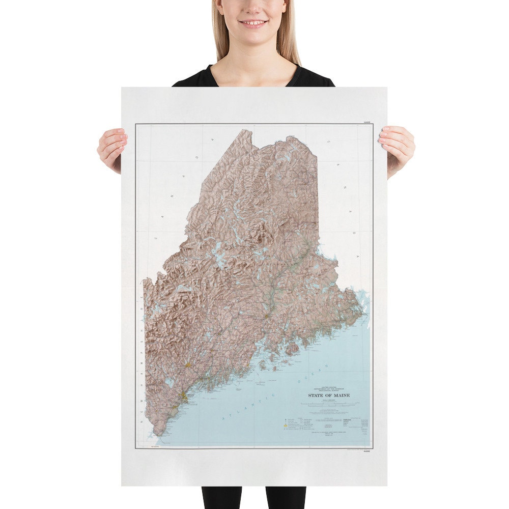 Maine Relief Map 1977 the Pine Tree State Topographical - Etsy