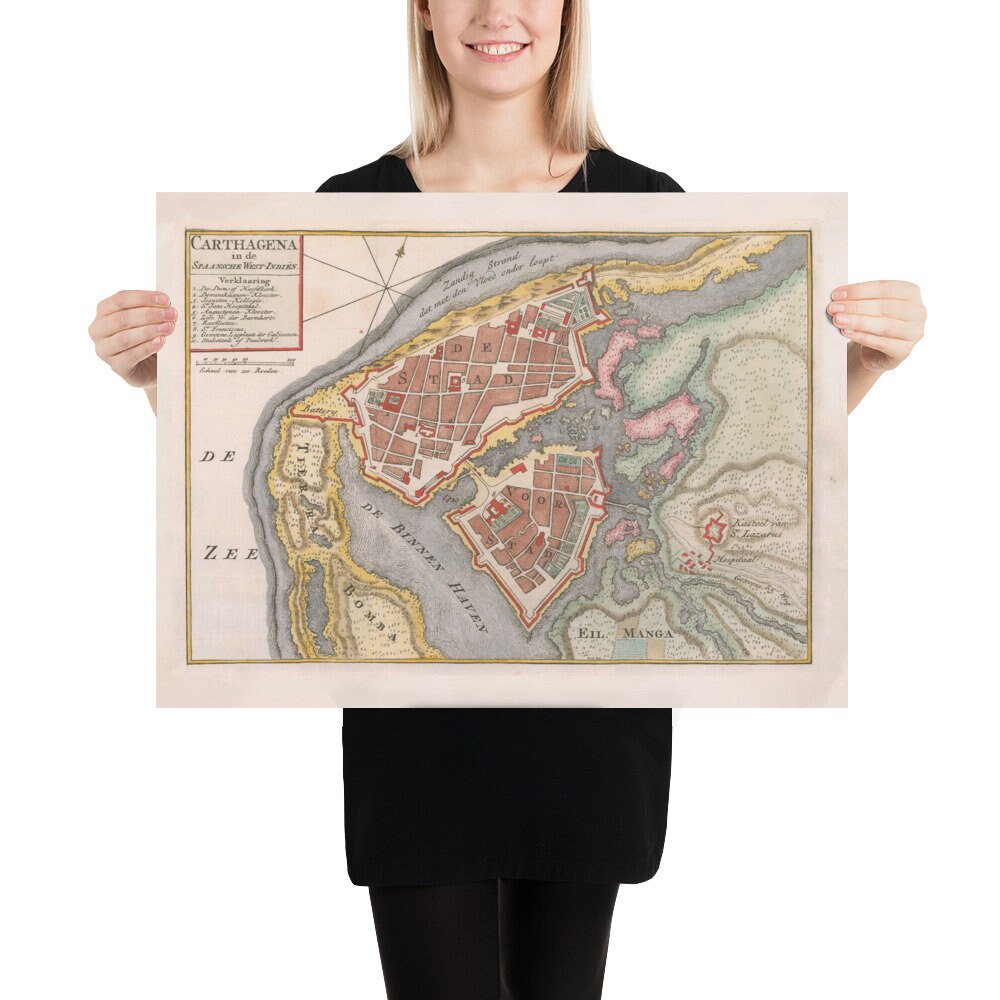 Old Cartagena Colombia Map 1766 Vintage Colombian Port City - Etsy