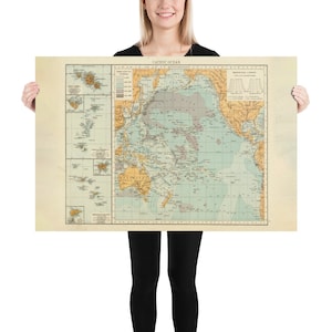 Old Pacific Ocean & Island Chains Map (1895) Vintage Nautical and ...