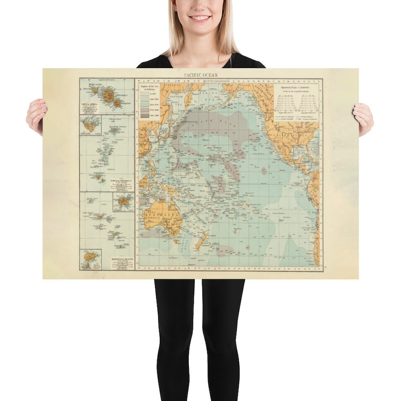 Old Pacific Ocean & Island Chains Map 1895 Vintage Nautical | Etsy