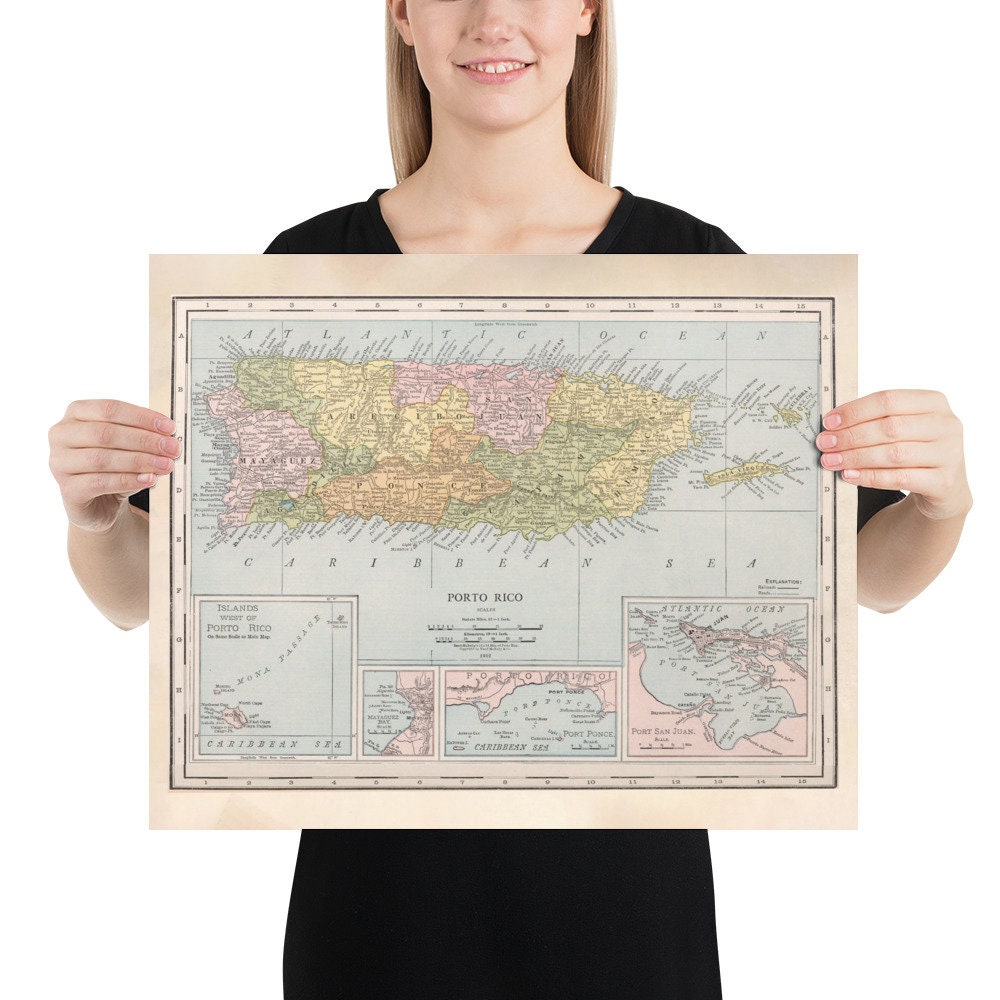 Old Puerto Rico Map 1912 Vintage Island of Enchantment Atlas | Etsy