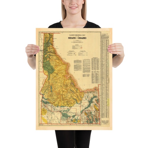 Idaho Map State Map Vintage Blueprint Print Poster - Etsy