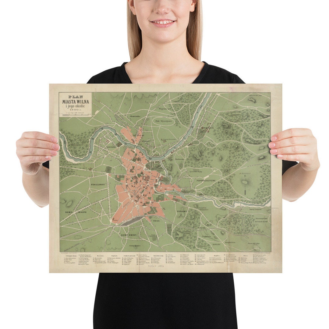Old Vilnius Lithuania Map (1890) Vintage Vilna City & Street Atlas ...