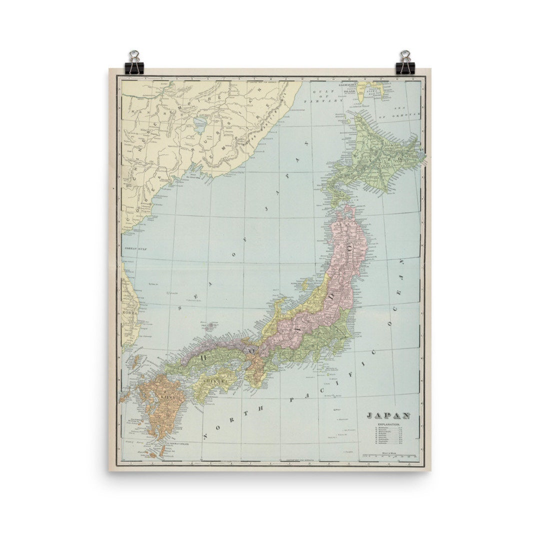 Old Japan Map (1901) Vintage Japanese Islands Atlas Poster - Etsy