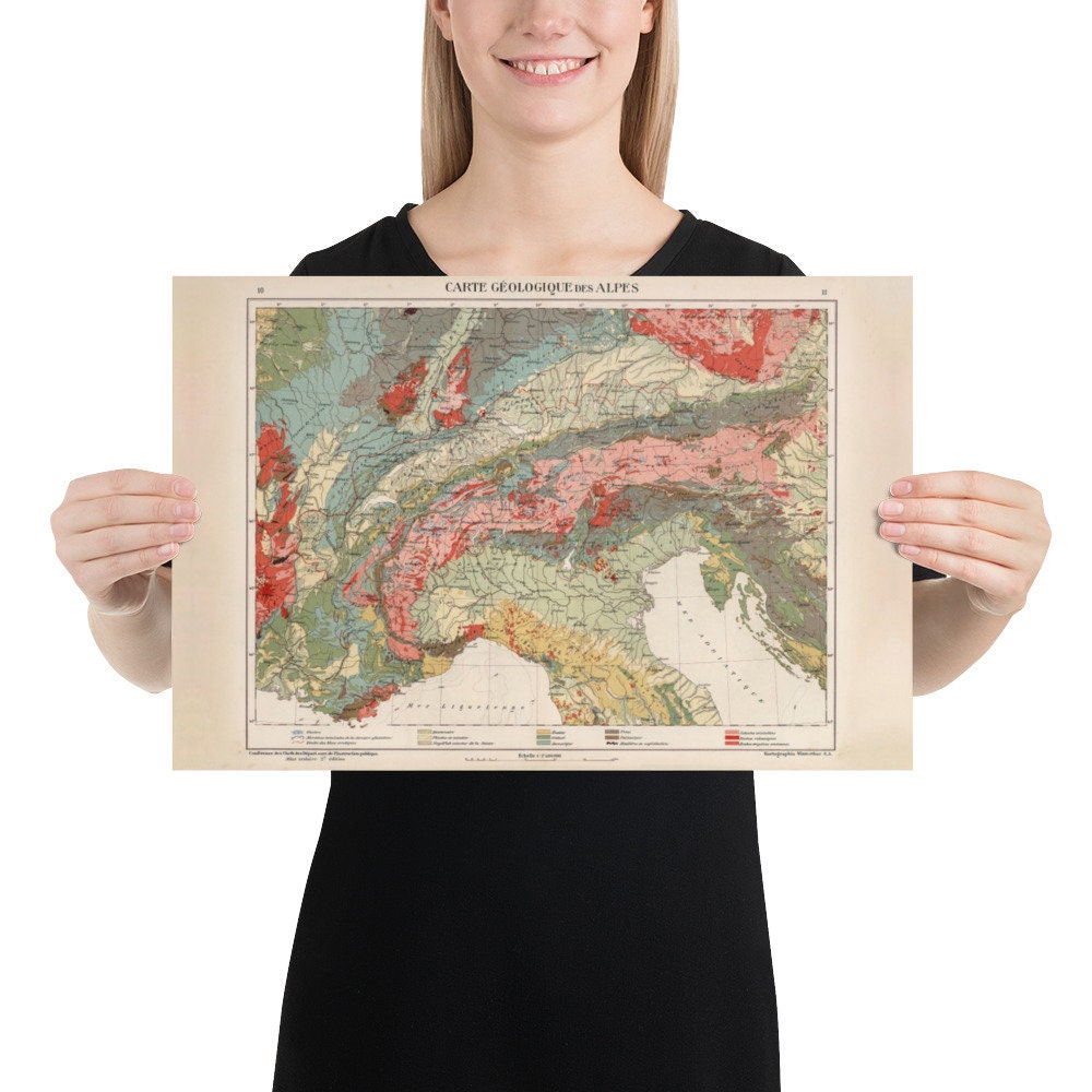 Old Alps Geology Map 1921 Vintage Swiss Mountain Range - Etsy
