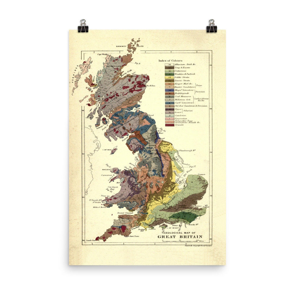 Geology Map of Britain 1878 Old United Kingdom Geological | Etsy