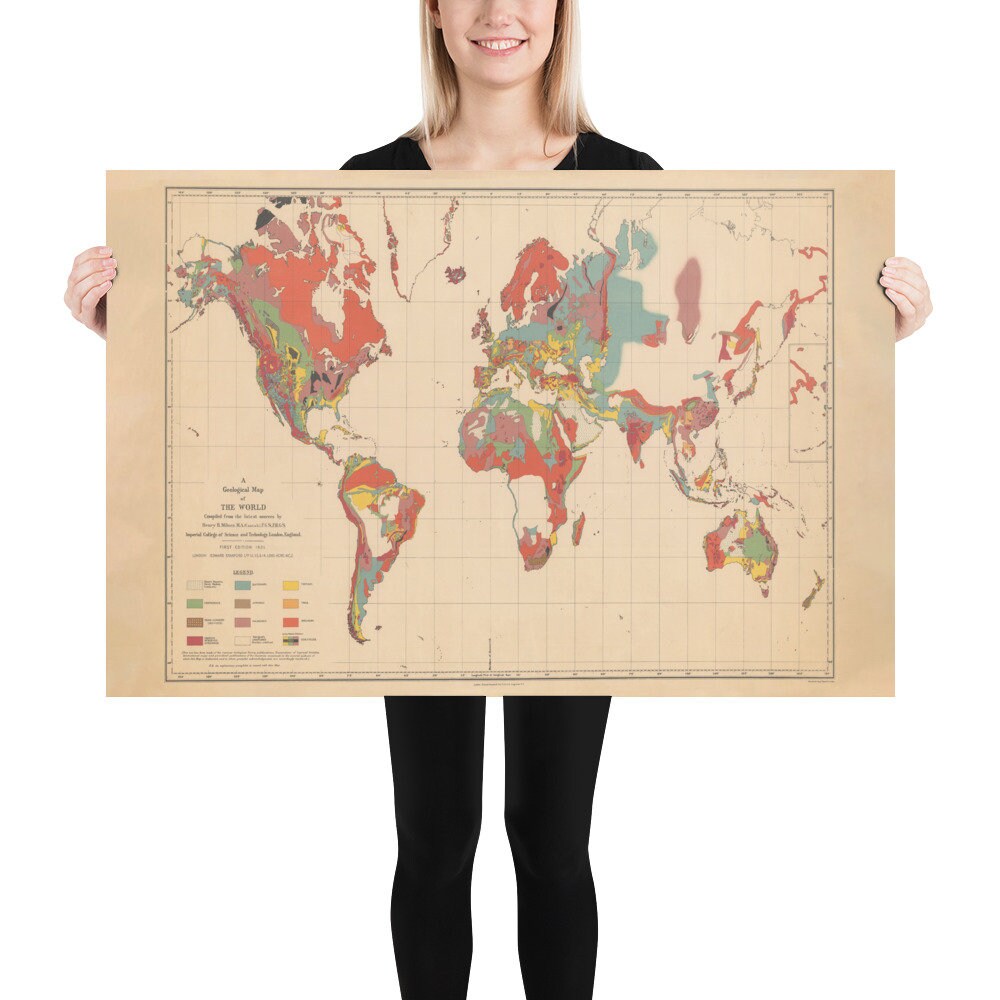 Old World Geology Map 1921 Vintage Global Geological Atlas | Etsy
