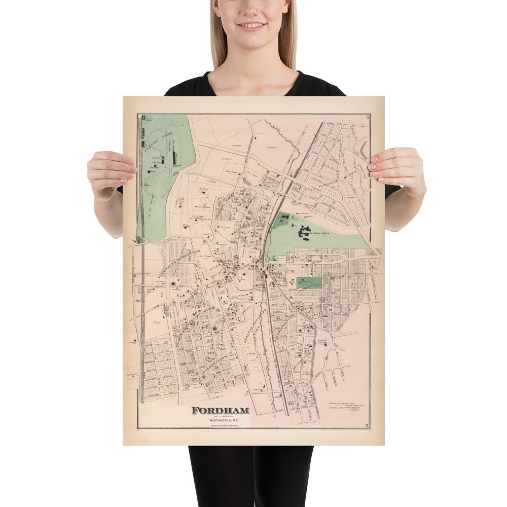 Old Fordham NY Map 1872 Vintage Bronx New York Neighborhood - Etsy