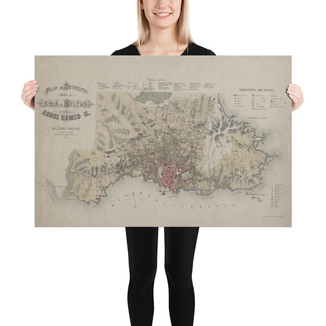 Vintage Beirut Lebanon Map (1876) Old Lebanese Capital City Atlas ...