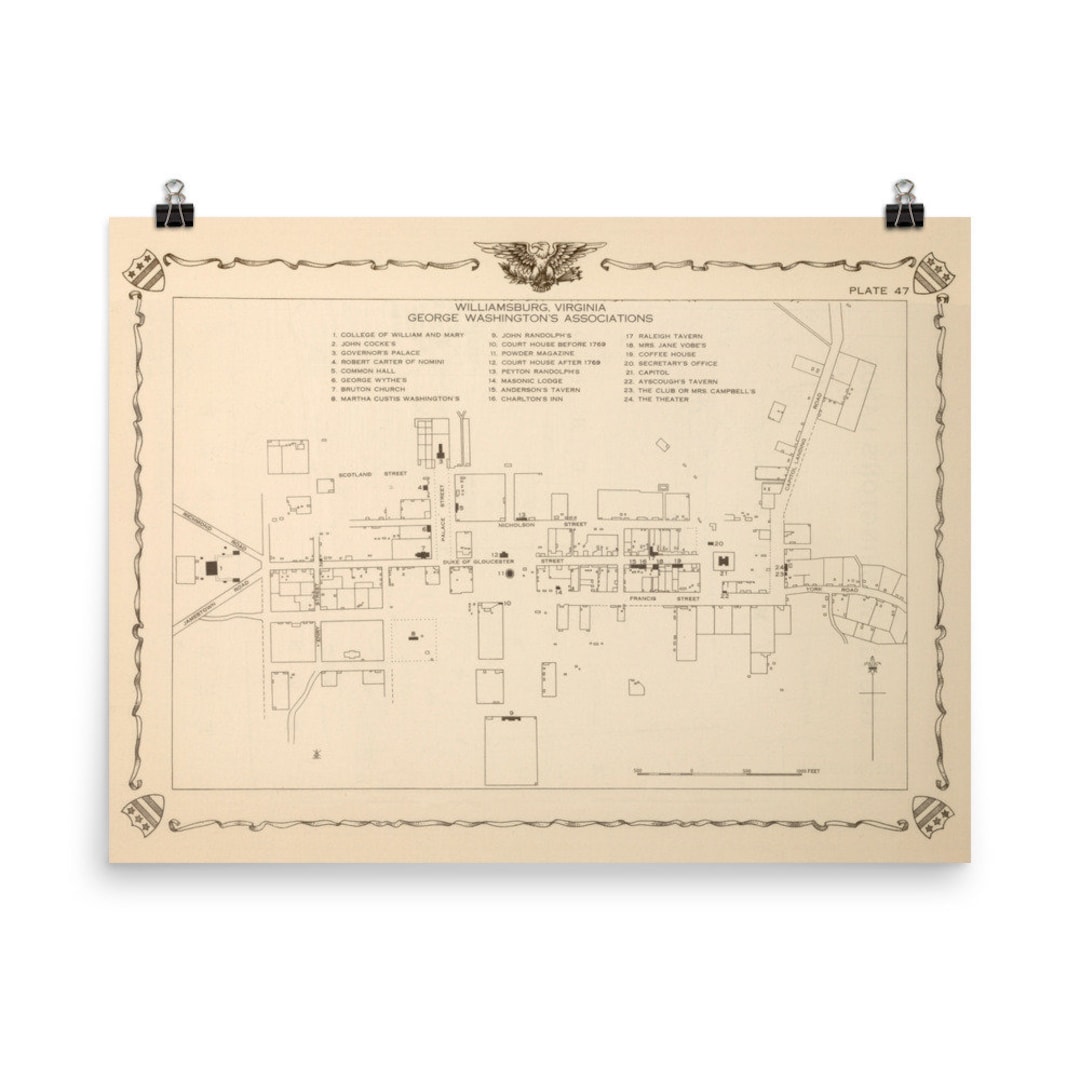 Colonial Williamsburg Map (1781) Historic Virginia Landmarks Poster - Etsy