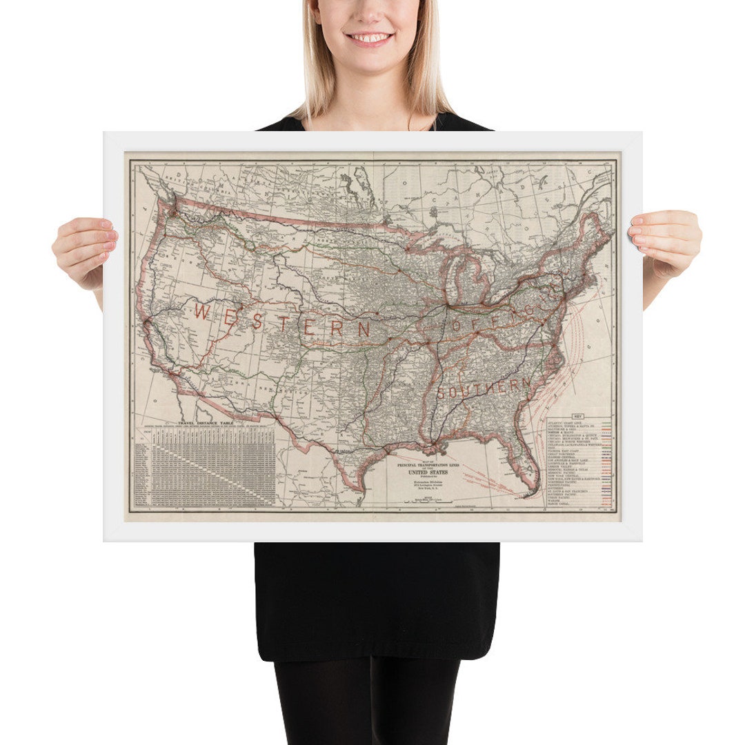 Complete US Railroad Map (1921) Old Railways of America Atlas Framed ...