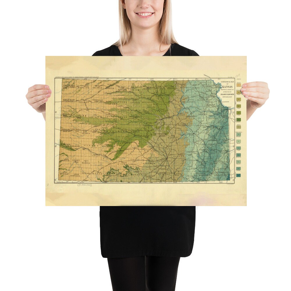 Old Kansas Geology Map 1908 Vintage KS Geological Atlas | Etsy