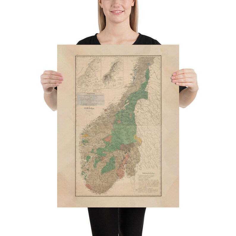 Vintage Norway Geology Map (1849) Old Norwegian Geological Atlas Poster ...