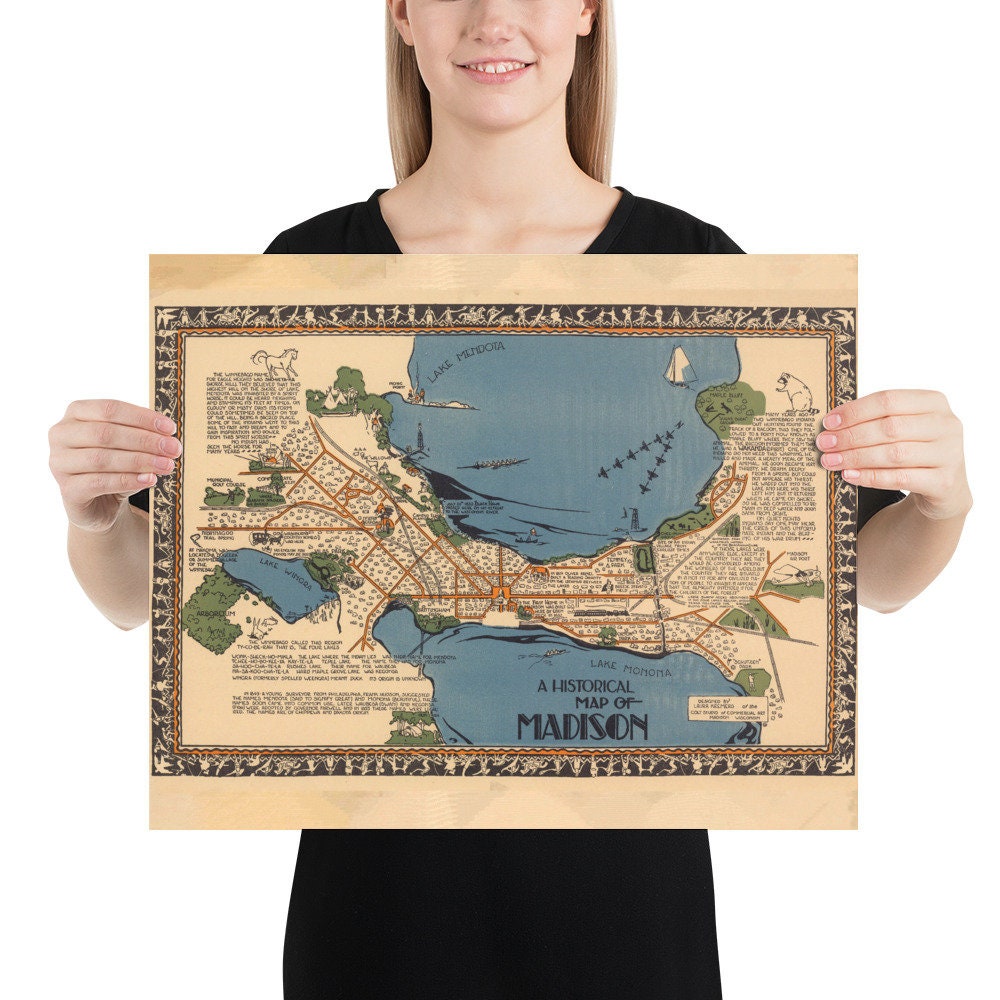 Old Madison WI Map (1924) Vintage Wisconsin Capital City Atlas Poster ...