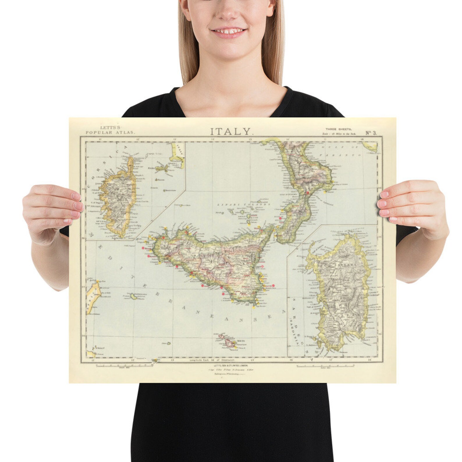Old Sicily Italy Map 1883 Italian Historical Atlas Poster - Etsy