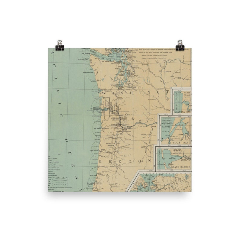 Old Washington and Oregon Lighthouse Map 1898 Vintage - Etsy
