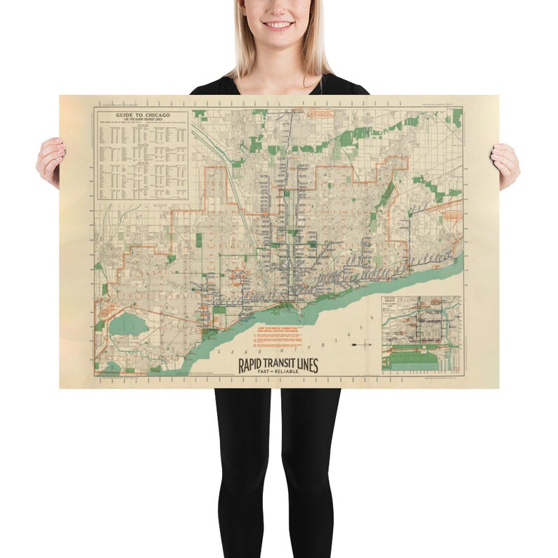 Old Chicago L Railway Map 1926 Vintage Windy City Illinois - Etsy