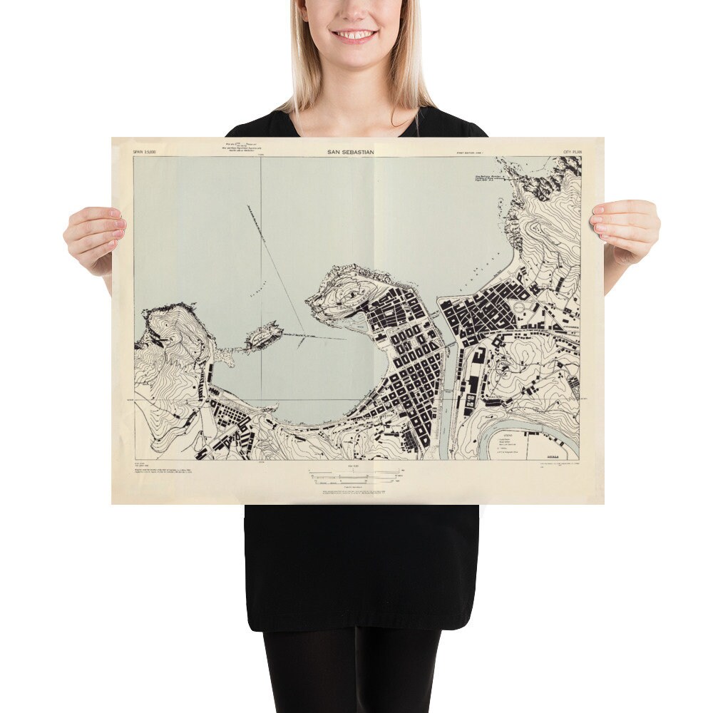 Old San Sebastian Spain Map 1943 Vintage Donosti & Bay of | Etsy