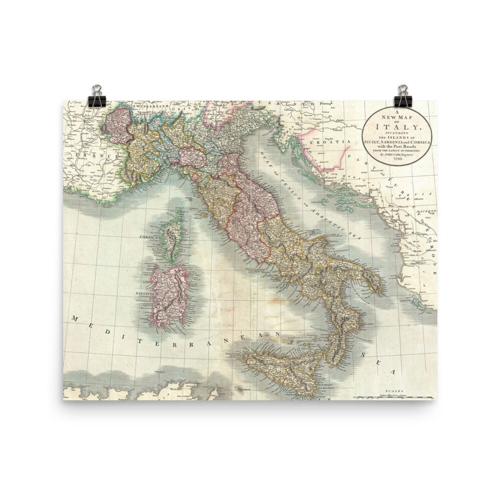 Old Italy Map 1799 Vintage Italian Atlas Poster | Etsy