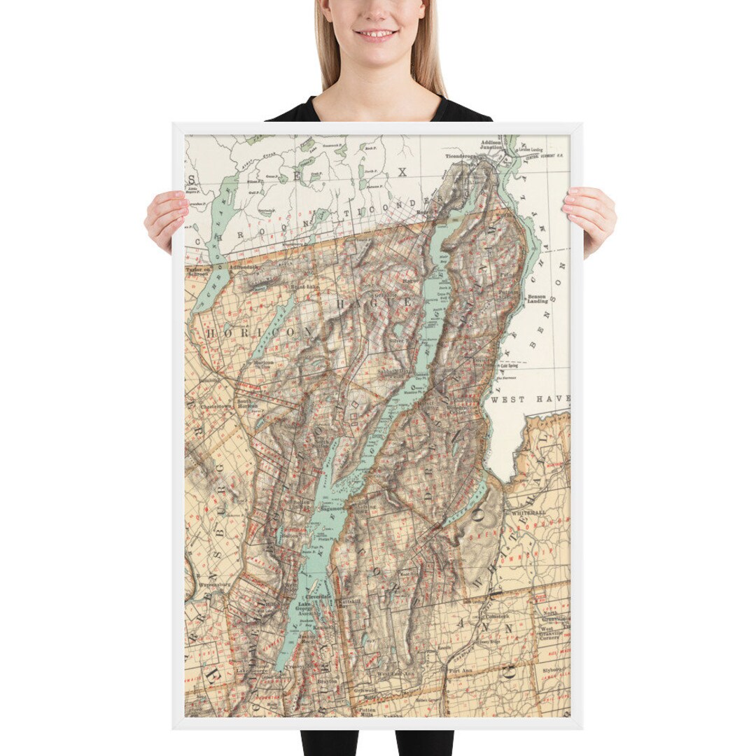 Old Lake George Map (1895) Vintage Queen of American Lakes Framed ...