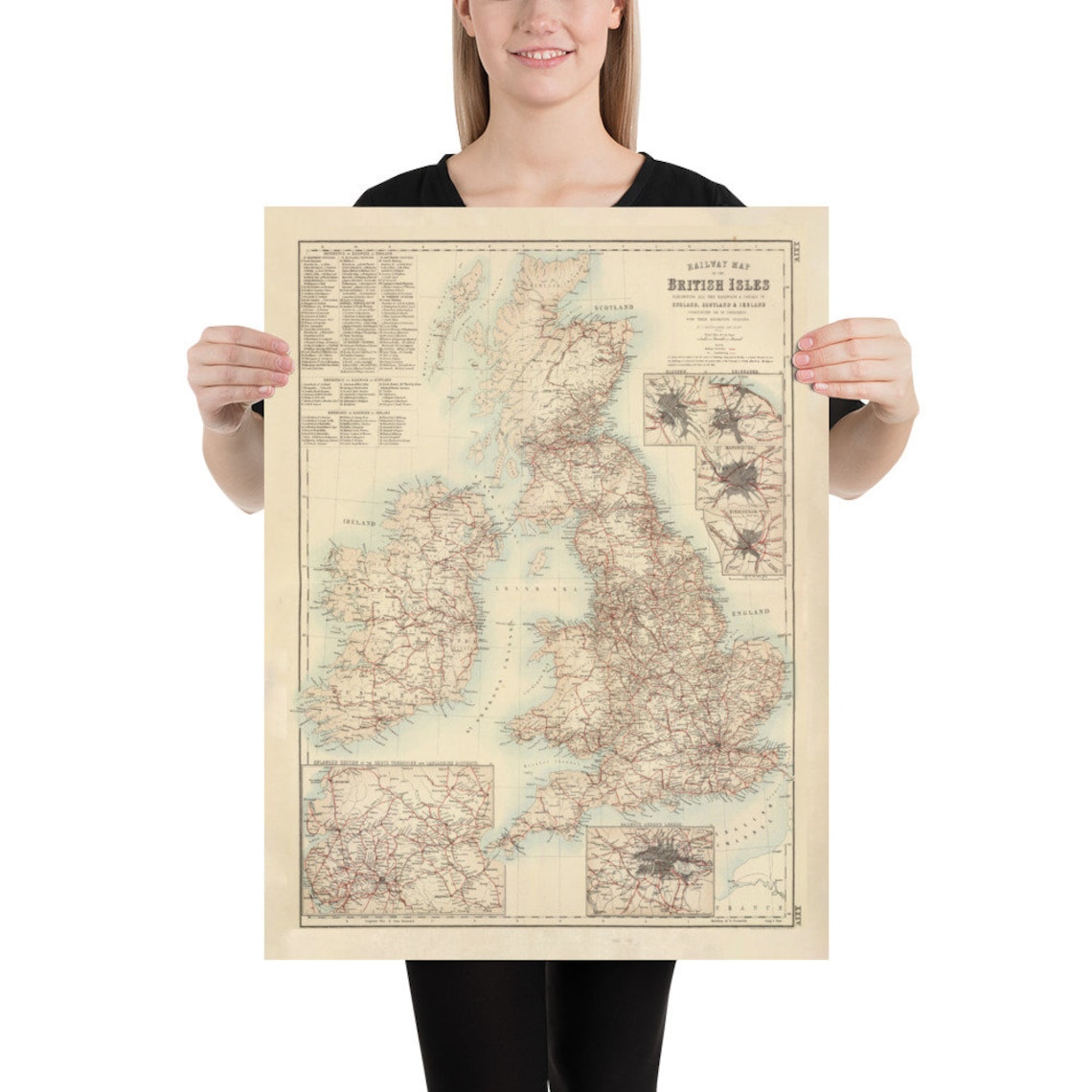 Old British Isles Railway Map (1872) Vintage Great Britain Railroad ...