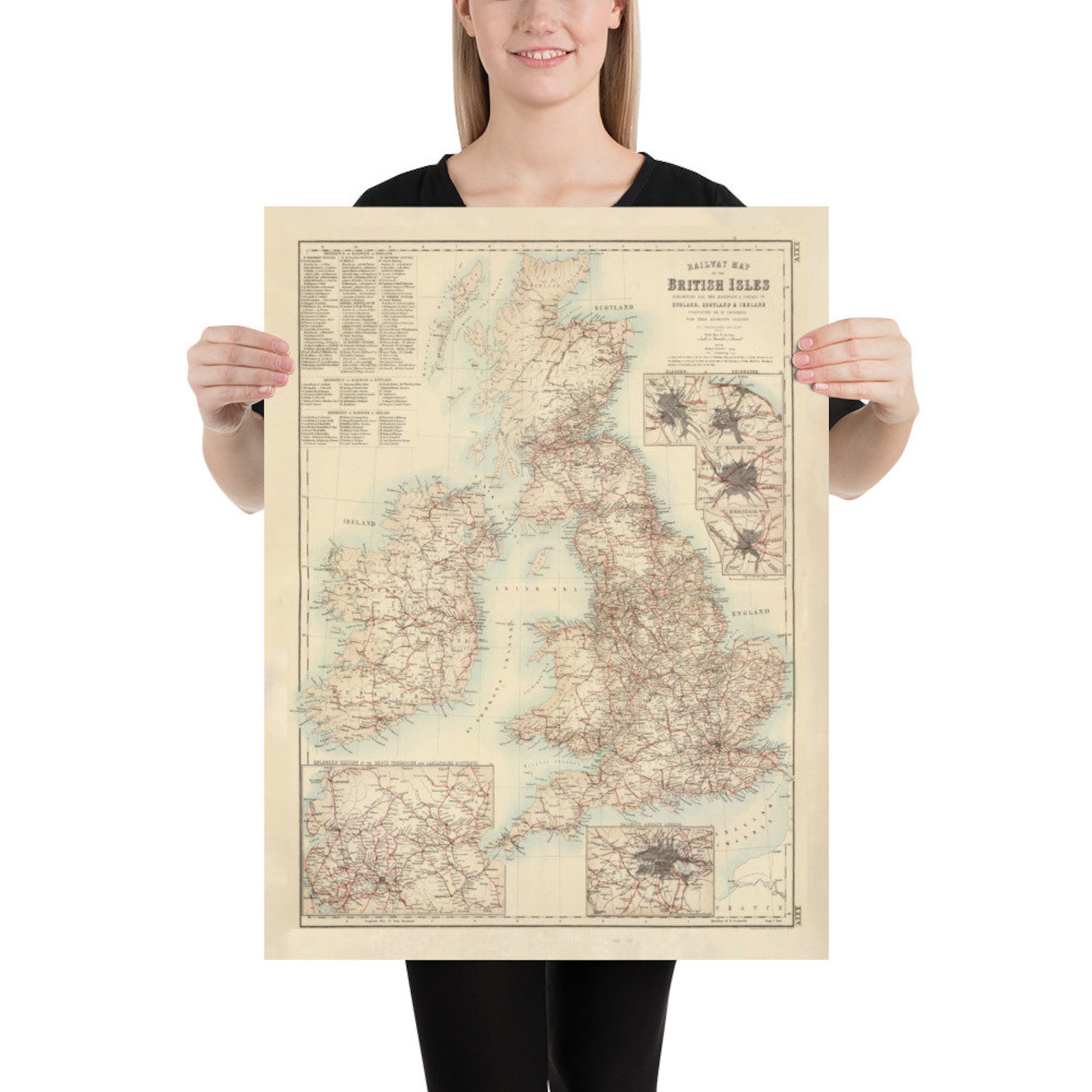 Old British Isles Railway Map (1872) Vintage Great Britain Railroad ...