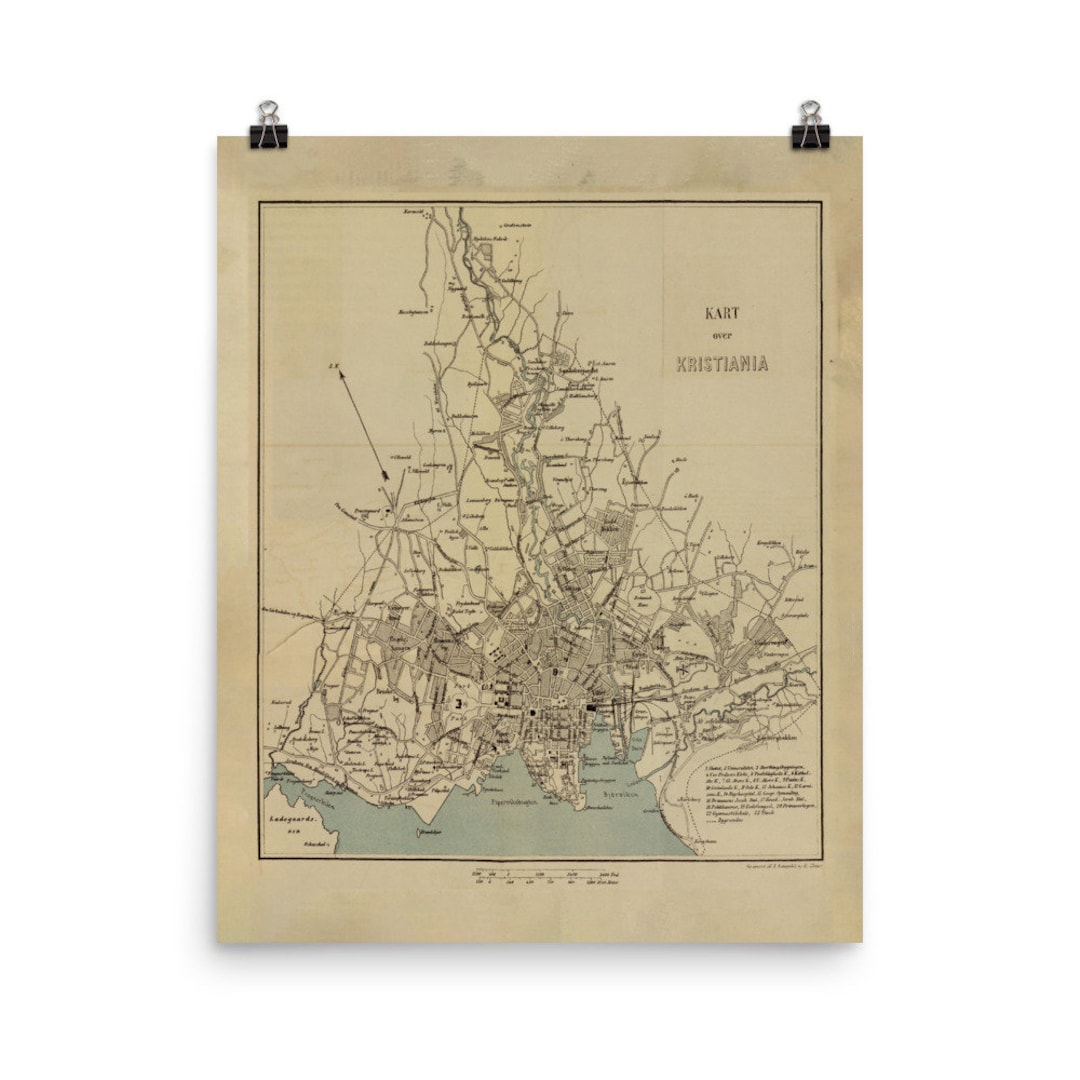 Old Oslo Norway Map (1881) Vintage Norwegian Capital City Atlas Poster ...