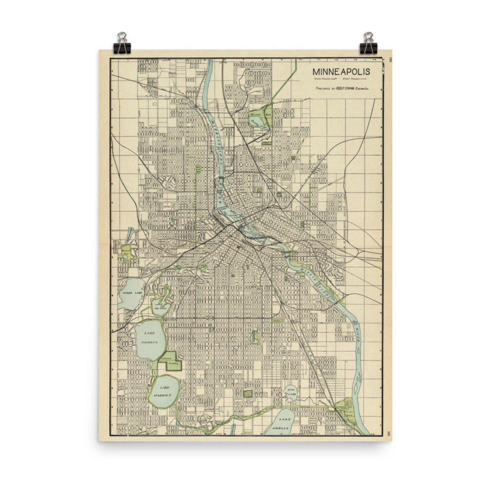 Old Minneapolis MN Map (1901) Vintage Minnesota City of Lakes Atlas ...