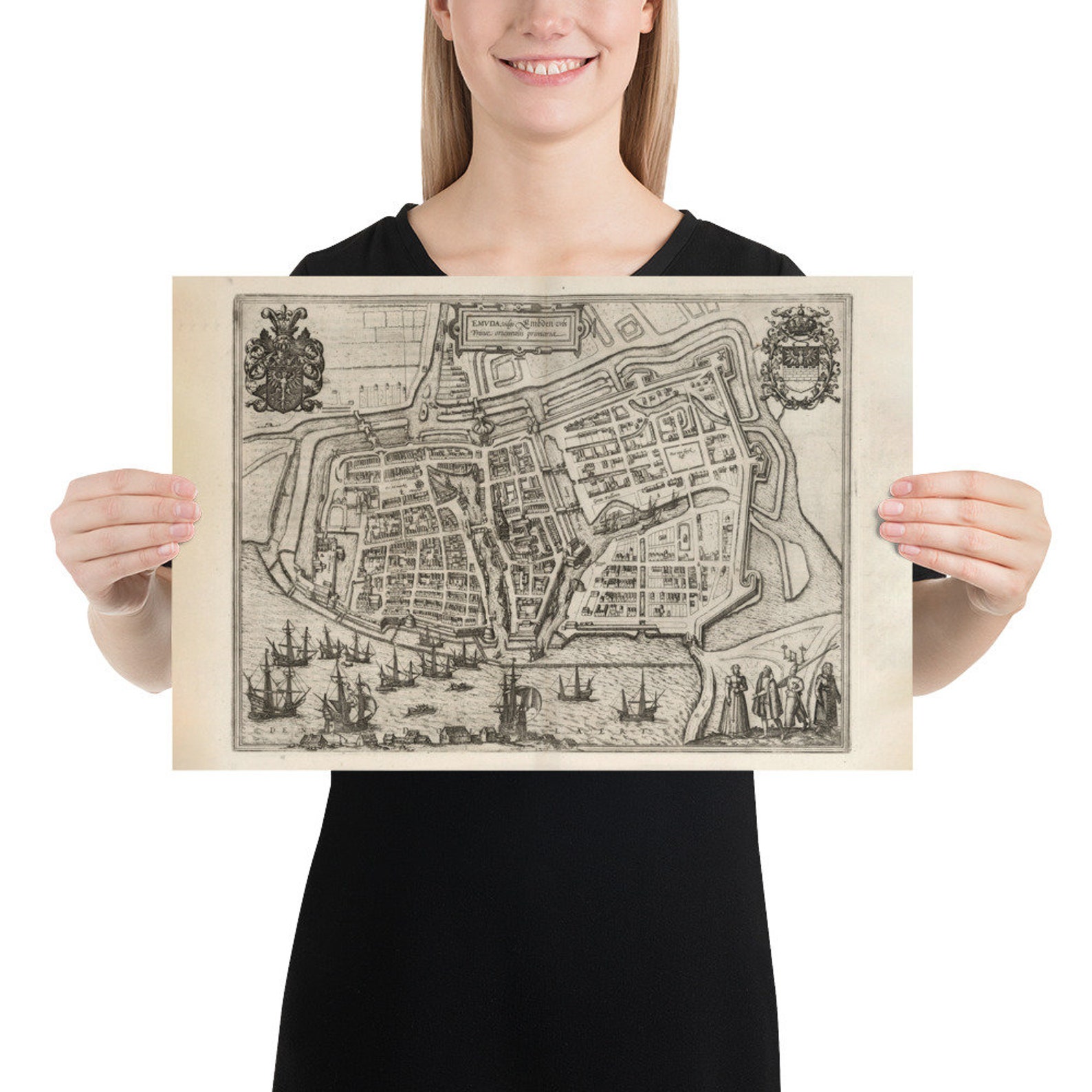 Old Emden Germany Map 1575 Vintage Lower Saxony City & | Etsy