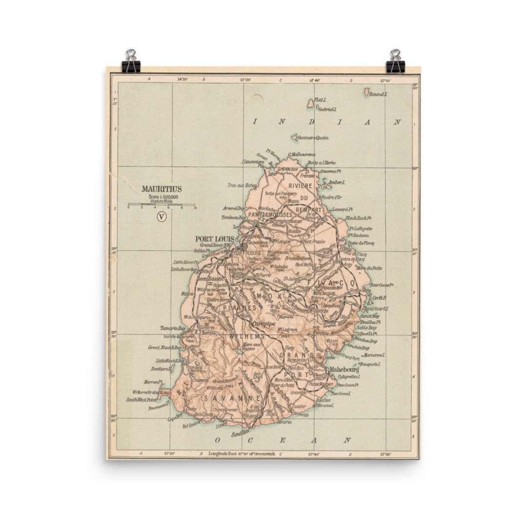 Old Mauritius Map (1919) Vintage Indian Ocean Island Atlas Poster - Etsy