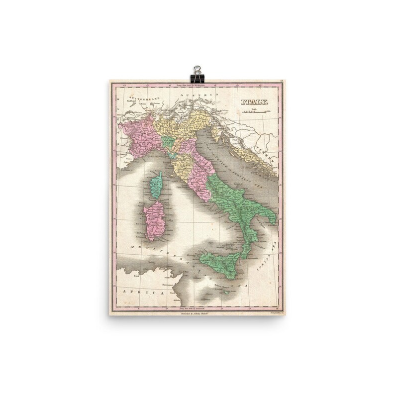 Vintage Italy Map 1827 Old Italian Regions Atlas Poster | Etsy