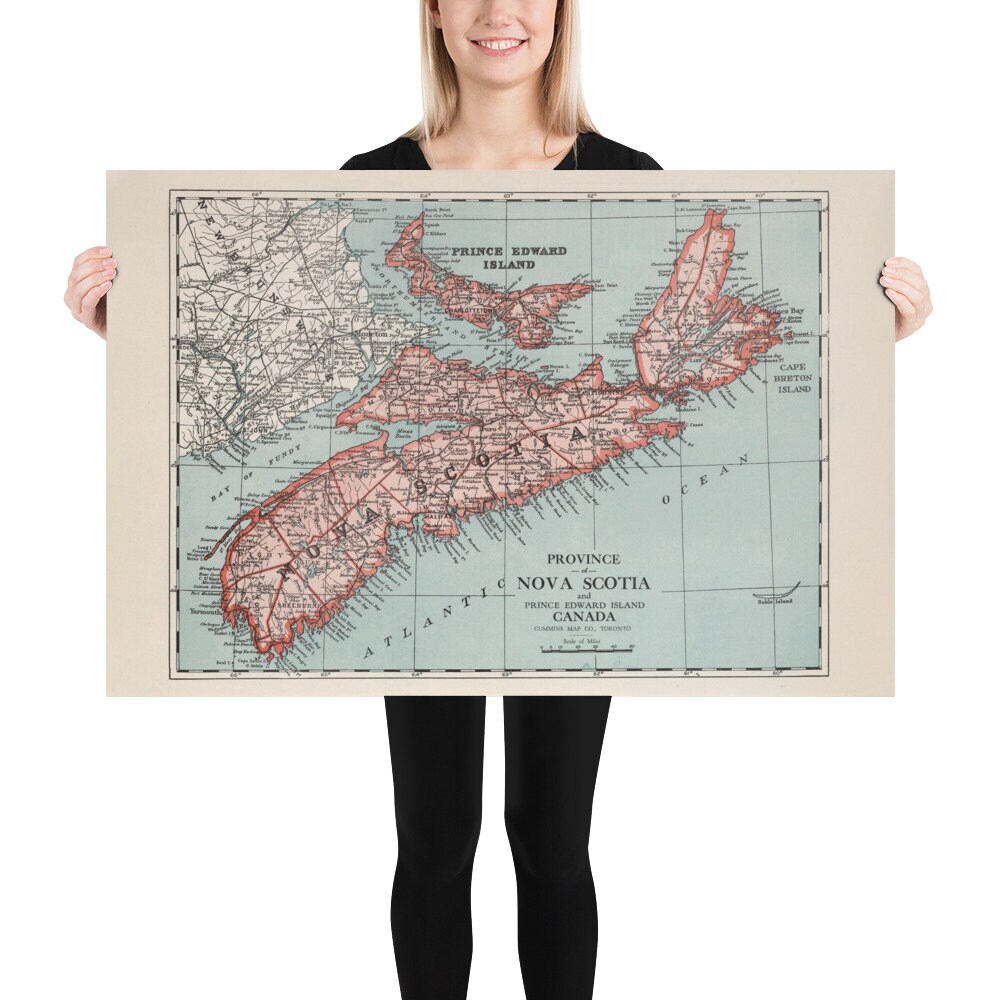 Old Nova Scotia Canada Map (1925) Vintage Canadian Province Atlas ...