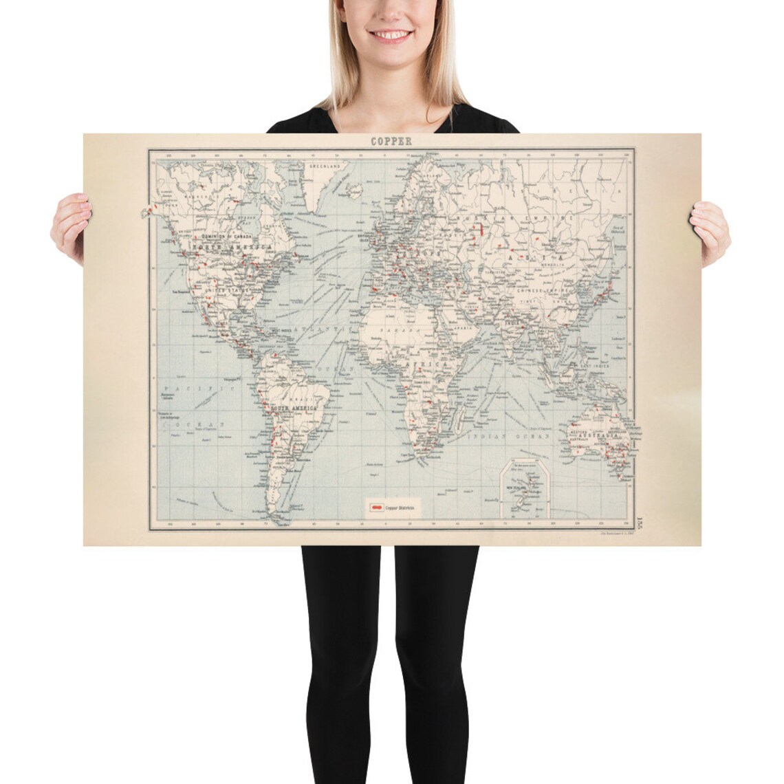 Old World Copper Mining Map (1907) Vintage Global Cu Metal Mines Atlas ...