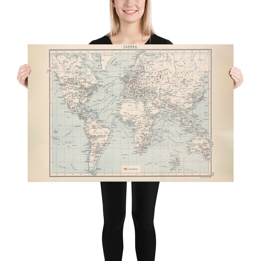 Old World Copper Mining Map 1907 Vintage Global Cu Metal - Etsy