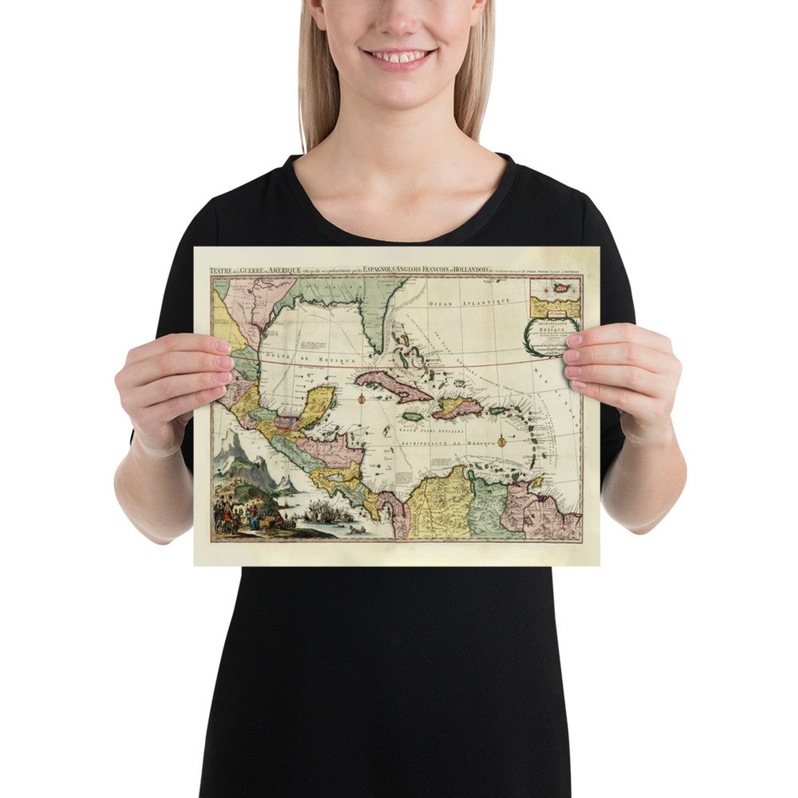 Old Caribbean Map Labeled in French (1705) Vintage West Indies Atlas ...