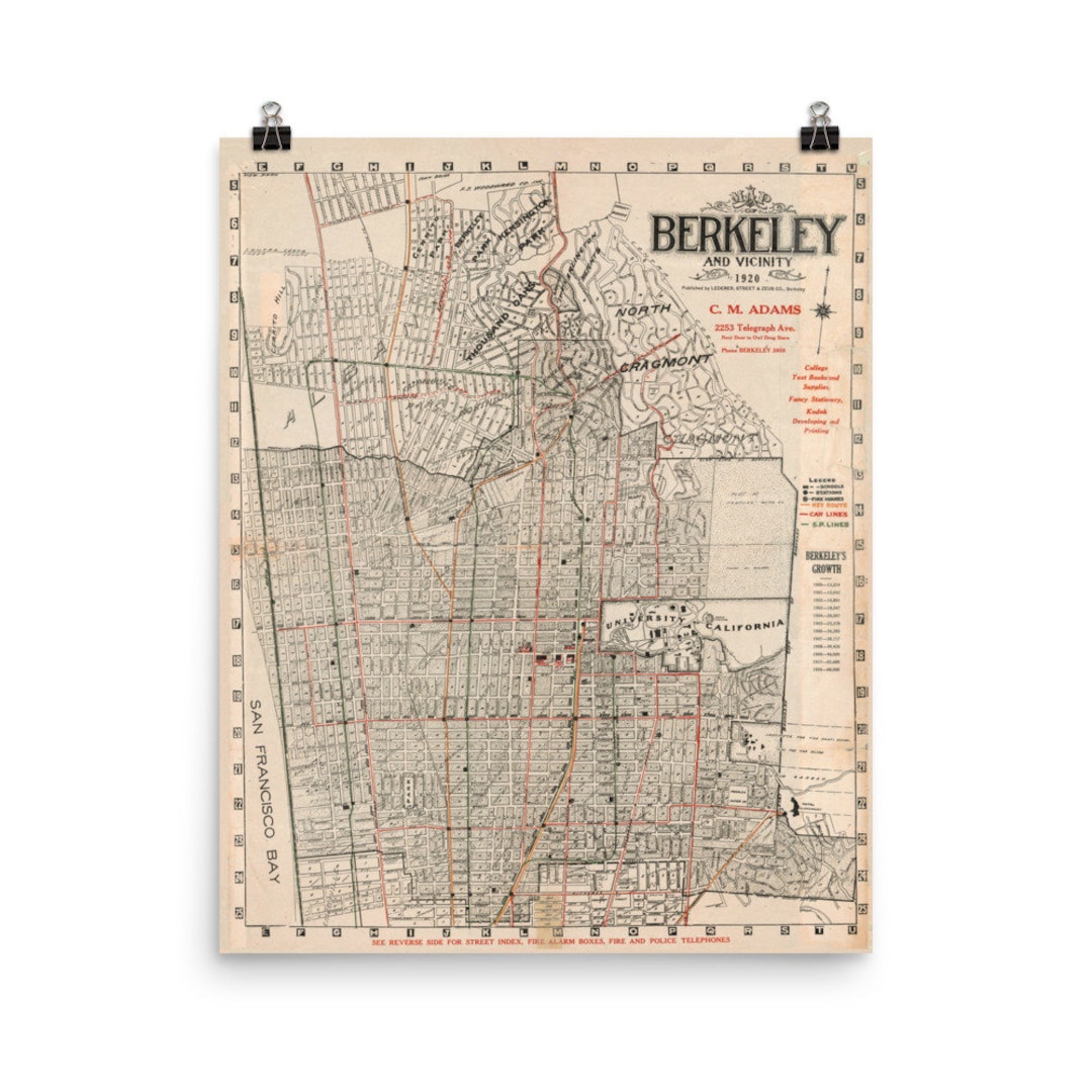 Berkeley CA Map (1920) Old San Francisco Bay City Atlas Poster - Etsy