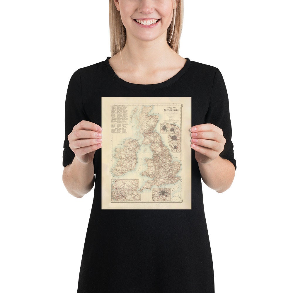 Old British Isles Railway Map (1872) Vintage Great Britain Railroad ...