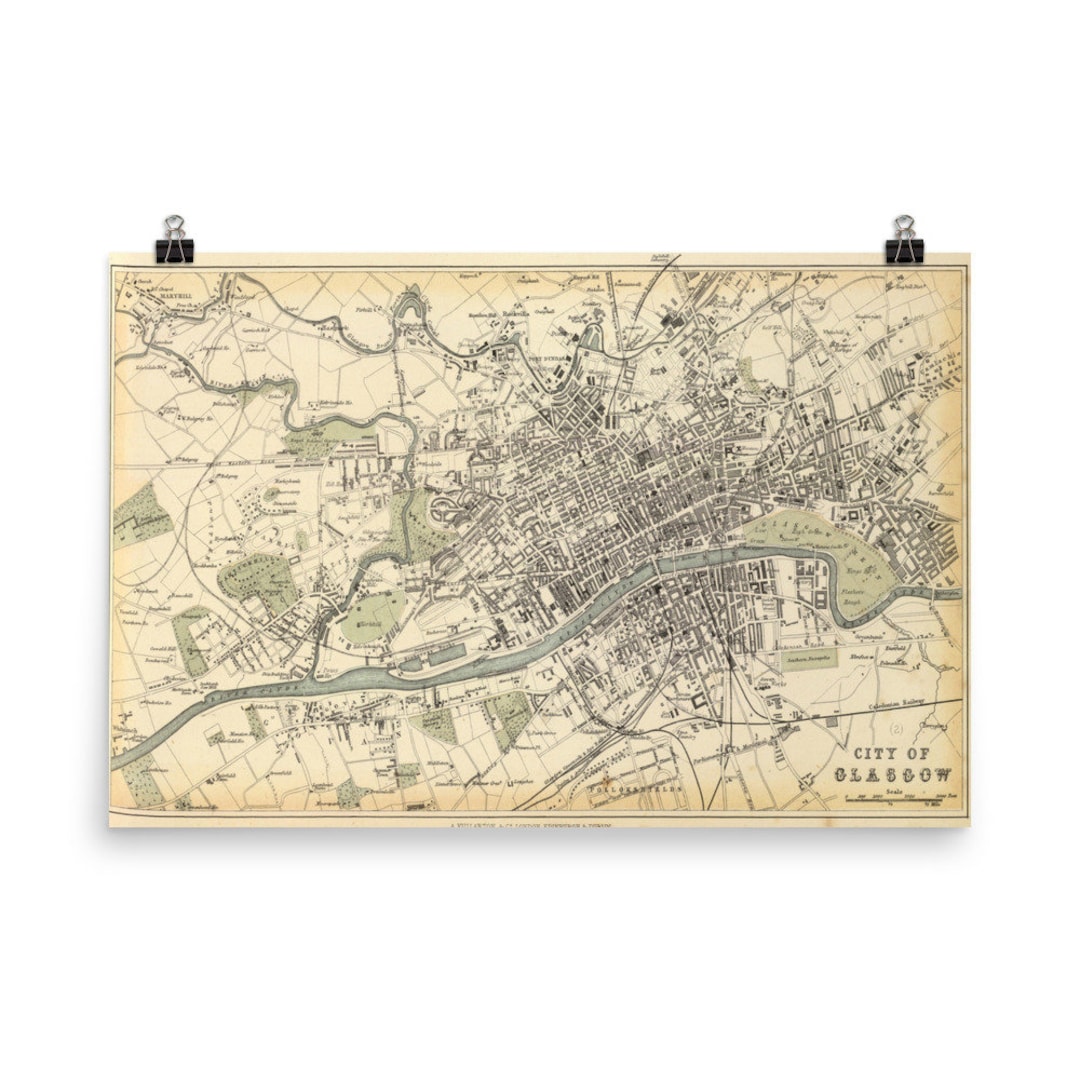 Vintage Glasgow Scotland Map (1872) Old Scottish City and Street Atlas ...