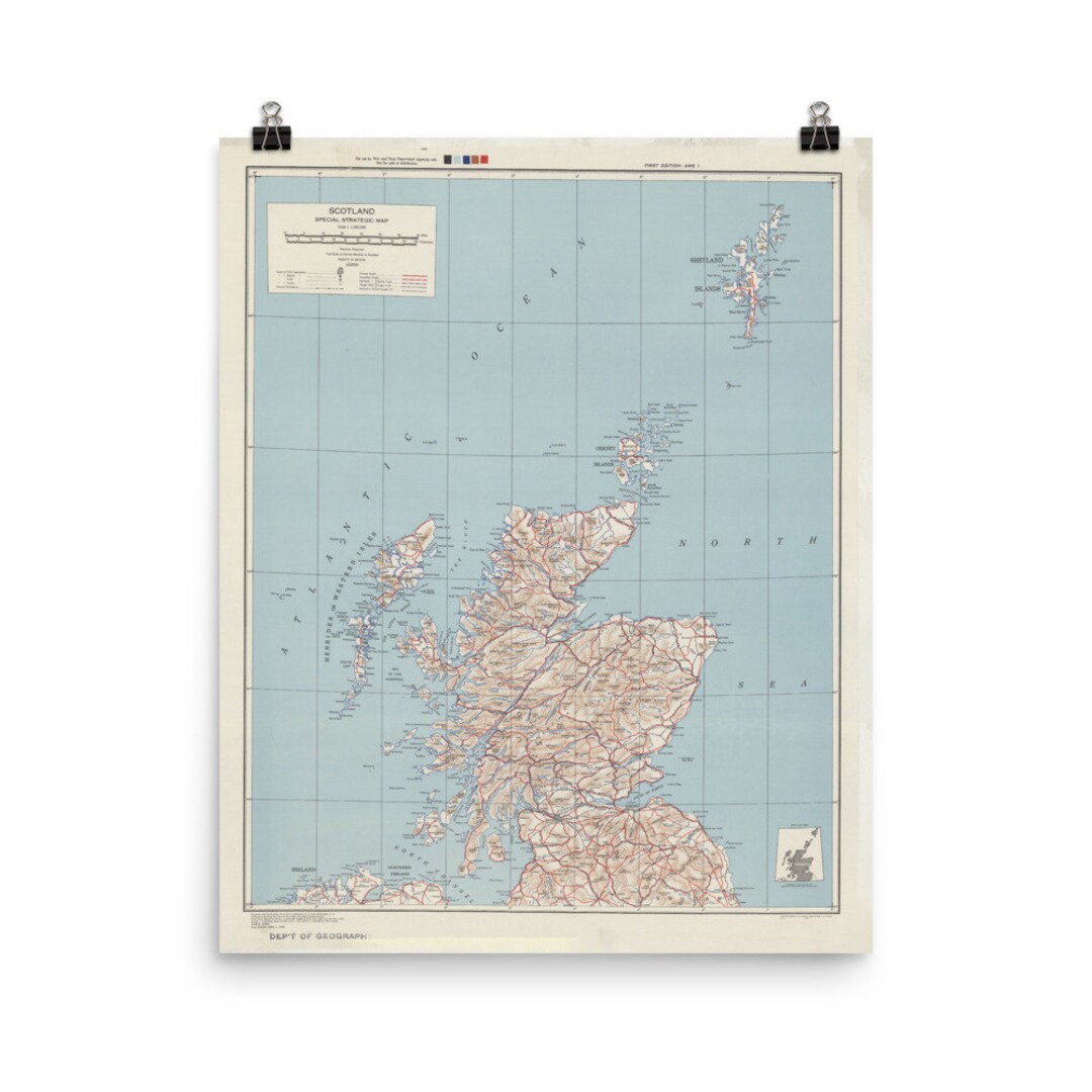 Old Scotland Map (1943) Vintage Scottish Nautical & Maritime Chart ...